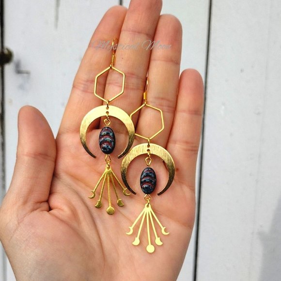 Jewelry | Celestial Crescent Moon Dangle Earrings Moon Phases Moon ...